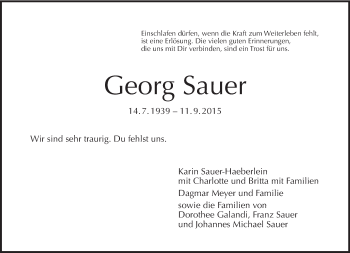 Traueranzeigen von Georg Sauer | Tagesspiegel Trauer