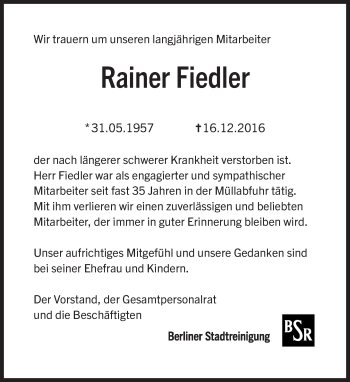 Traueranzeigen von Rainer Fiedler | Tagesspiegel Trauer