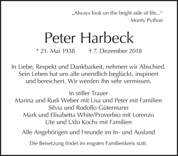 Traueranzeigen von Peter Harbeck | Tagesspiegel Trauer