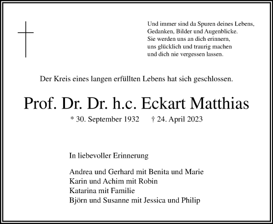 Traueranzeigen von Eckart Matthias | Tagesspiegel Trauer